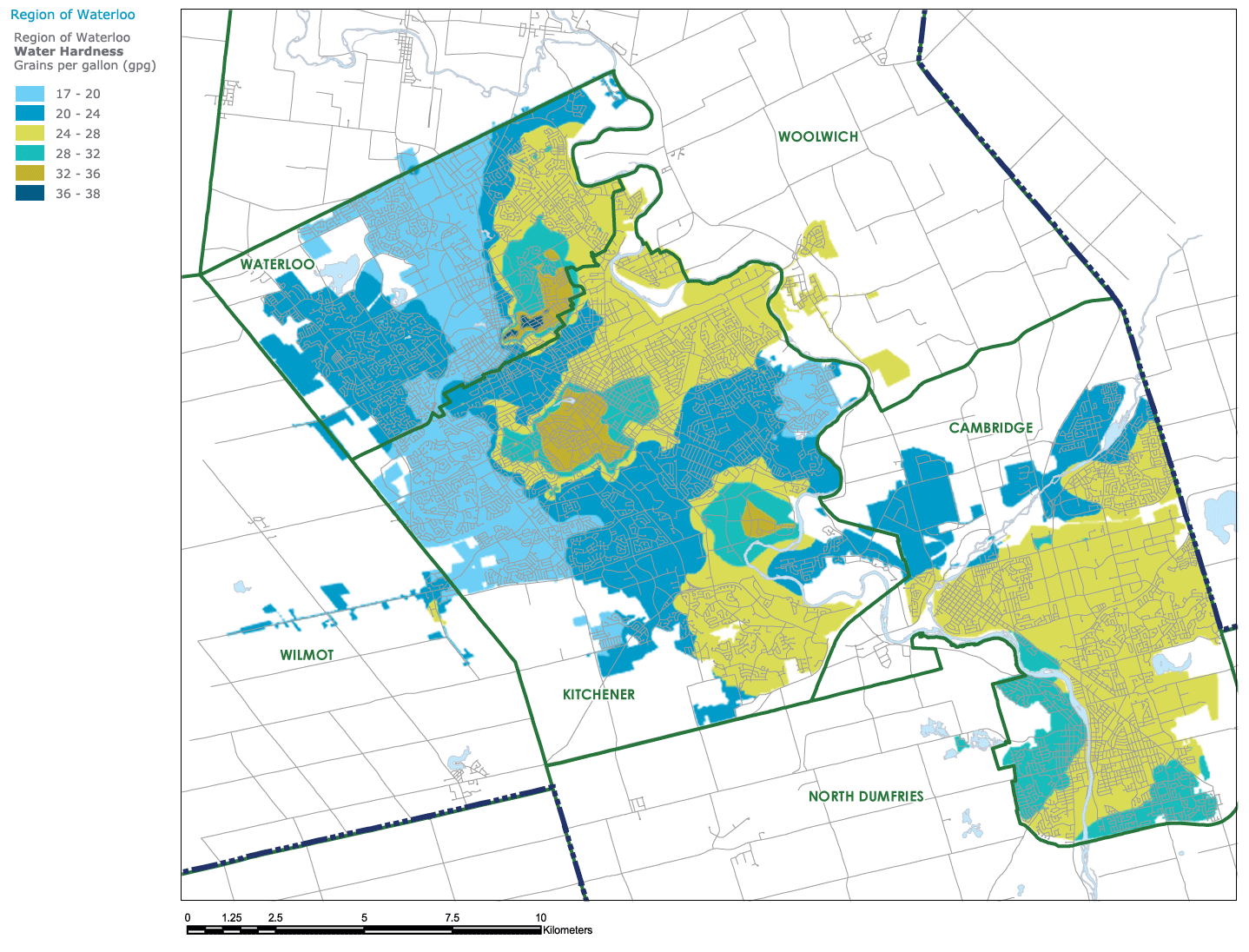 Water Softener Facts Region Of Waterloo Water Hardness Map Water Softener Facts Region Of Waterloo Water Hardness Map